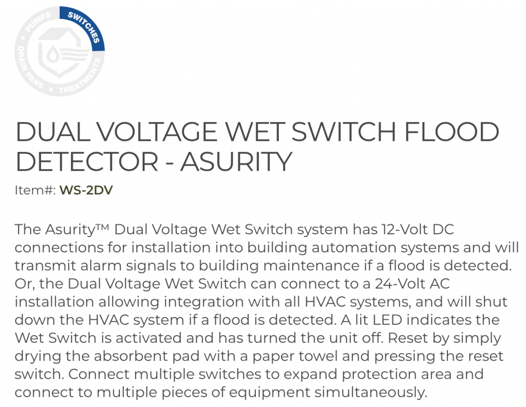 Dual Voltage Wet Switch Flood Detector - Asurity | Tower Equipment Co ...